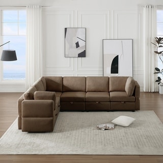 Brown Modular Sectional Sofa Storage Corner Couch Adjustable Arms Backs ...