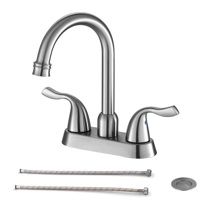 Centerset Lavatory Vanity Faucets Set with Pop-up Drain & Water Hoses ...