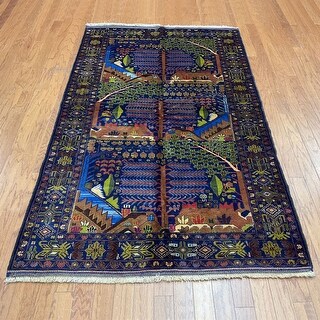 HERAT ORIENTAL Hand-Knotted Afghan Pictorial Wool Rug - 4'1" x 6'10 ...