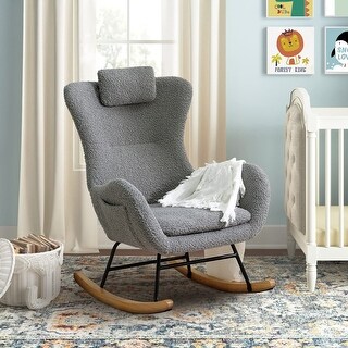 Teddy Velvet Nursery Rocking Chair Comfy High Back Accent Chair Small ...