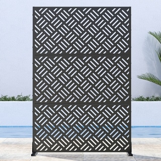 Carl 3-Panel Woven Privacy Screen Galvanized Freestanding Panel - 72 ...