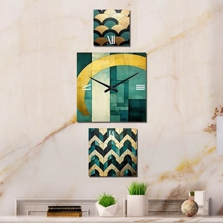 Designart "Emerald And Golden Arches " Abstract Shapes Clock For Living ...