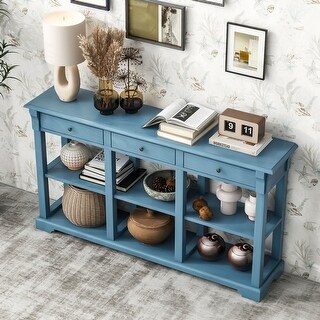 Retro Navy Console Table Sideboard Entryway Table w/ Storage Shelves ...