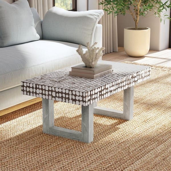 Handcrafted Distressed White Coconut Shell Coffee Table by East at Main ...