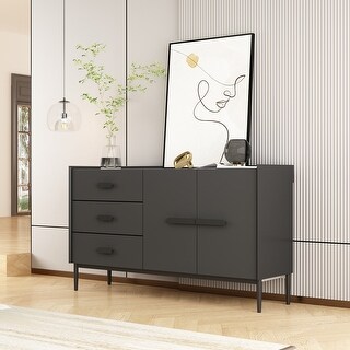 Timechee 55.1" W Buffet Cabinet Grey Black Sideboard Storage Cabinets ...