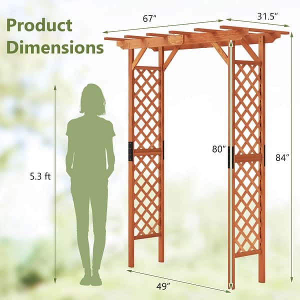 Costway Arbor Over 7FT High Wooden Garden Arch Trellis Pergola Outdoor ...
