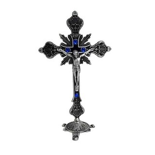 Blue And Antique Silver Finish Crucifix With Stand Figurine - Bed Bath ...