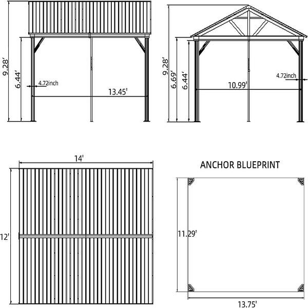 12x14 ft Outdoor Aluminum Hardtop Gazebo Wood Looking Frame Galvanized ...