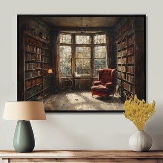 Designart "Brown Beige Vintage Library Books I" Libraries Framed Wall ...