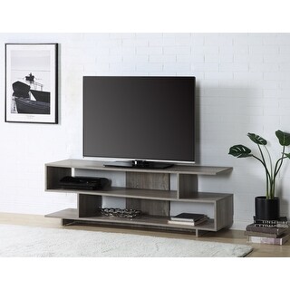 Traditional Wooden S-Shaped TV Stand with 3-Tier Open Storage Shelves ...