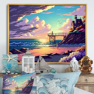 Designart "Modern Sunset In Vector Style III" Landscape Framed Canvas ...