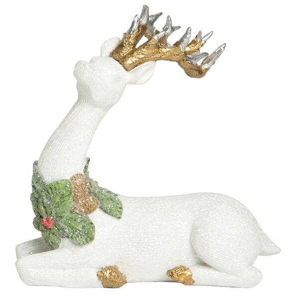 8" White Carved Sitting Reindeer Christmas Tabletop Figurine - Bed Bath ...