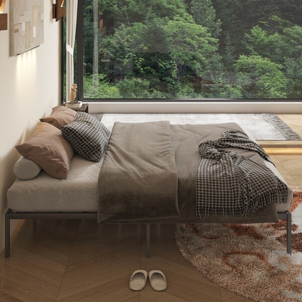 Heavy Duty Metal Platform Bed Frame with Wave Shaped Wooden Headboard No Box Spring Needed Twin King Size Bed Bath Beyond 41335517