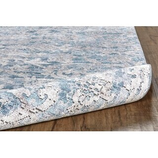 2' X 3' Blue Gray And Silver Abstract Distressed Area Rug With Fringe ...