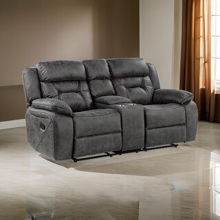 Mady 75 Inch Manual Recliner Loveseat, Center Console, Gray Microfiber ...
