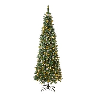 National Tree Company 7.5 ft. Oakley Hills Snow Slim Tree with LED ...