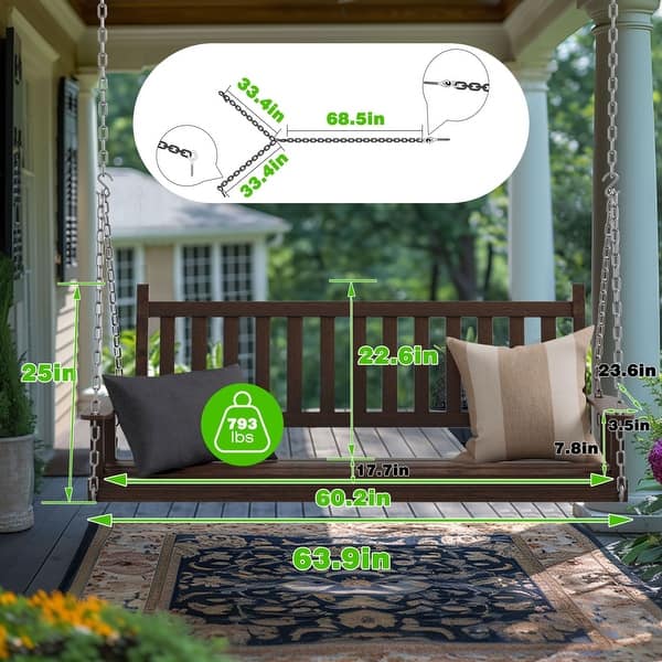 VEIKOUS Outdoor 5ft Wooden Hanging Patio Porch Swing for 3 Person with ...