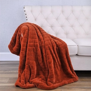 60" x 80" Faux Fur Throw Blanket Cozy Soft Plush Striped Umber - Bed ...