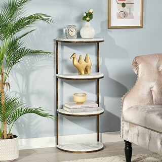 Bainville Modern Glam Handcrafted Marble Half Round Etagere Bookcase by ...