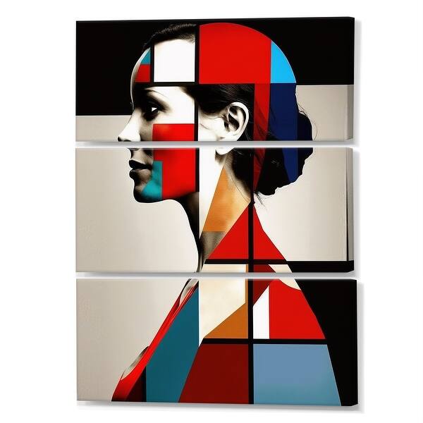 Designart "Cubist Profile In Red And Blue" Modern Woman Canvas Art ...