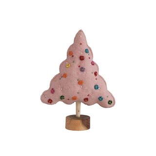 Handmade Wool Felt Tree with Beads and Pom Pom - 3.2"L x 3.2"W x 7.8"H ...