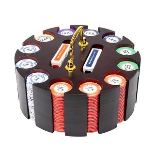 300 Ct Scroll 10 Gram Ceramic Poker Chip Set w/Wooden Carousel - Bed ...