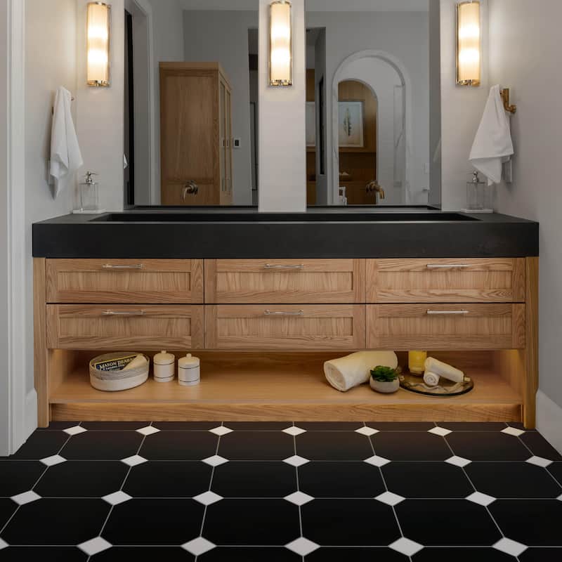 Merola Tile Monocolor Octagon Nero 12-1/4" x 12-1/4" Ceramic Floor and ...