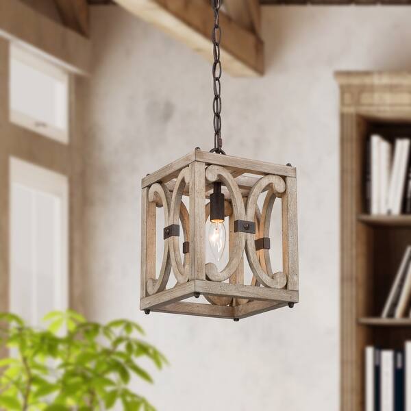 Woodly Farmhouse 1-Light Wood Cage Handcrafted Pendant Island Lights ...