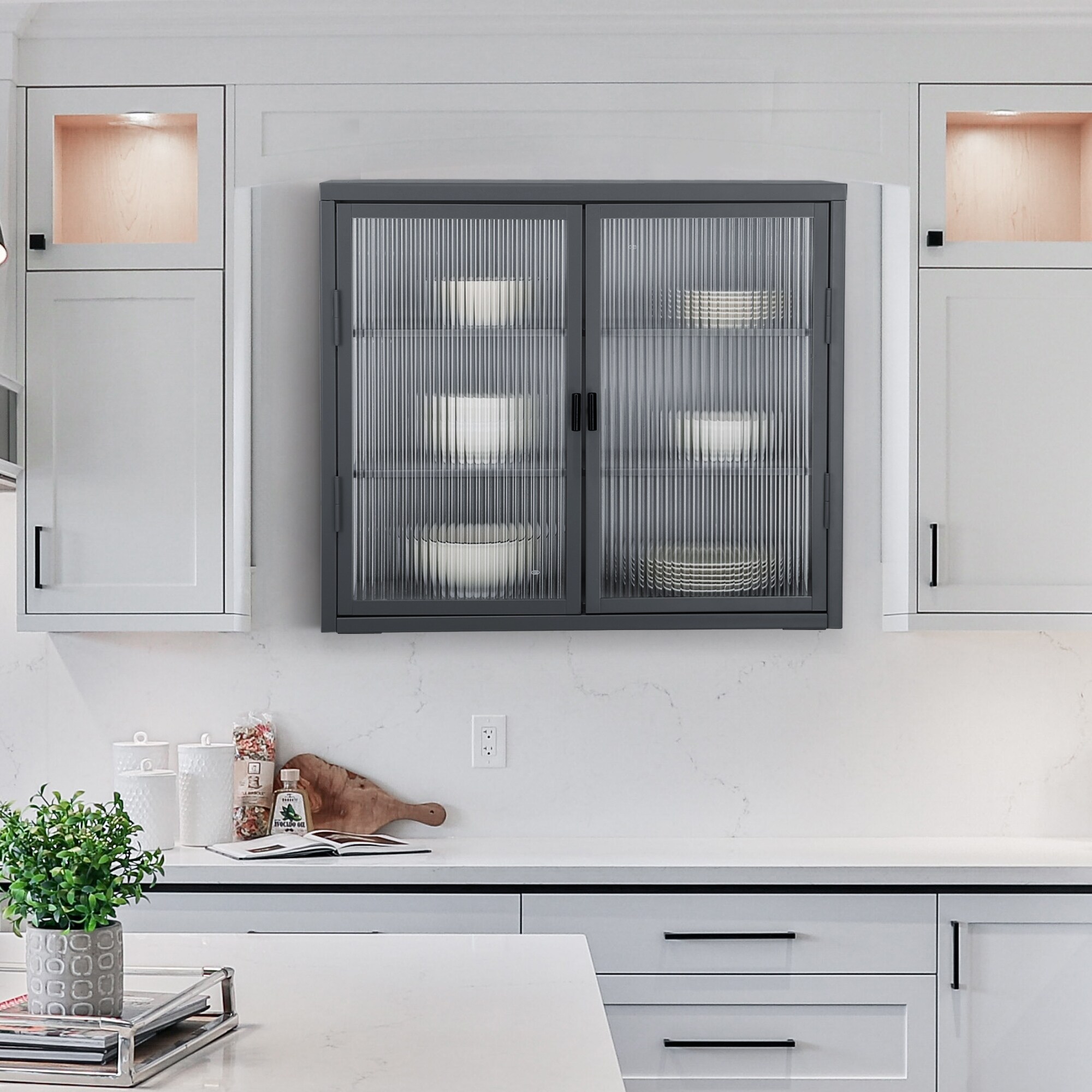 Retro Style Glass Door Wall Cabinet With Detachable Shelves Bed Bath Beyond 38280032