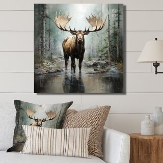 Designart "Mystic Moose In Forest II" Moose Grey Wall Decor - Modern ...