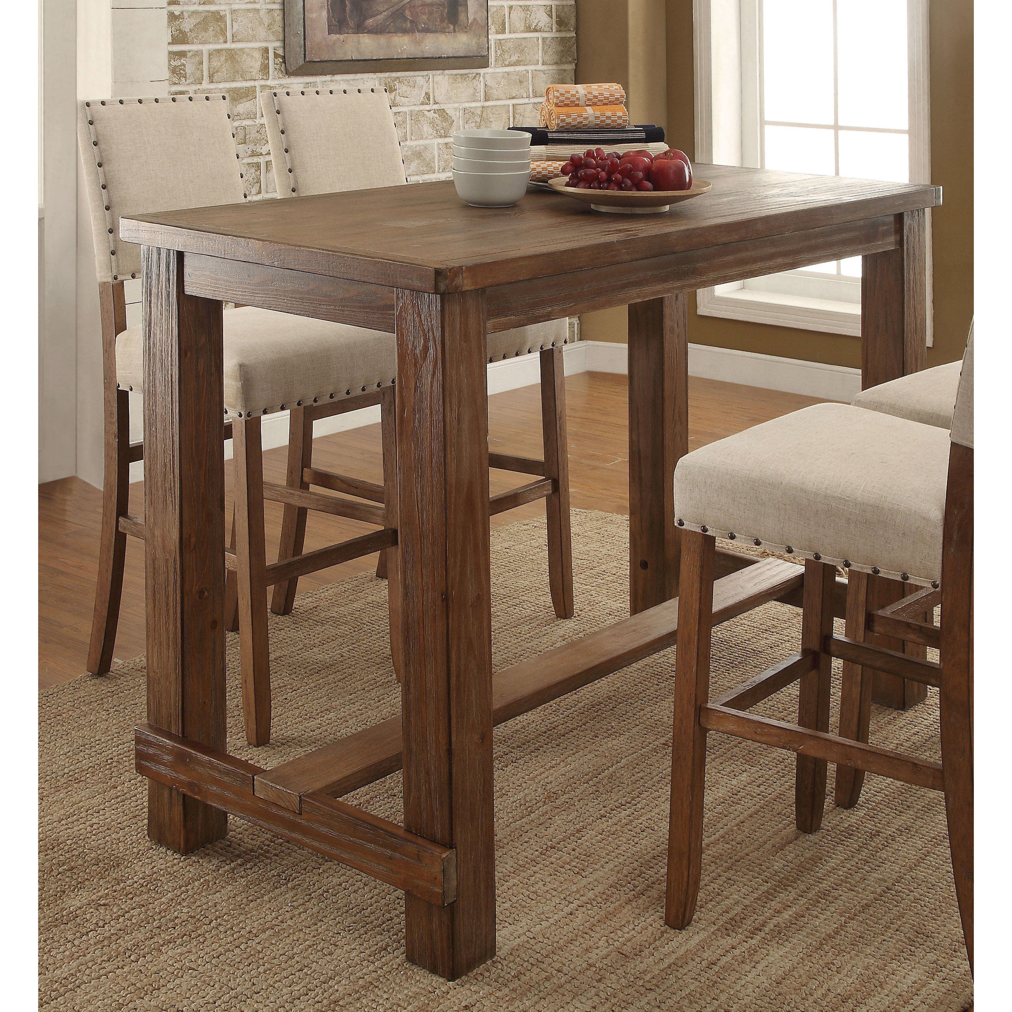Tays Rustic Oak 60 inch Wide Solid Wood Bar Table by Furniture of America