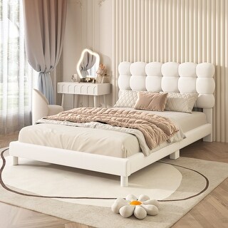 47"Wide Modern Soft Platform Bed with Upholstered Headboard &Neutral ...