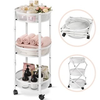 White Foldable 3 Tier Rolling Cart - Bed Bath & Beyond - 37372176