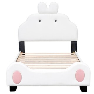 Twin Size Platform Bed with Cartoon Headboard & Footboard, Pink+White ...