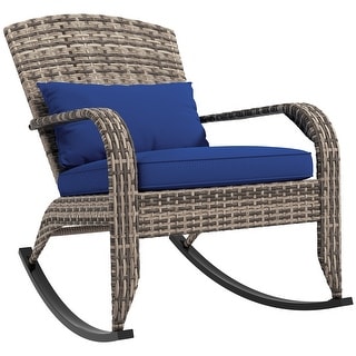 Outdoor Wicker Adirondack Rocking Chair, Patio Rattan Rocker Chair With ...