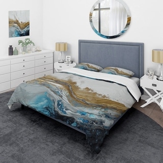 Designart "Grey Gold Modern Abstract Contemporary IV" Grey Modern - Bed ...