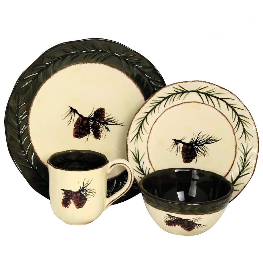 Paseo Road by HiEnd Accents Pine Cone Forest Themed Ceramic Dinnerware ...
