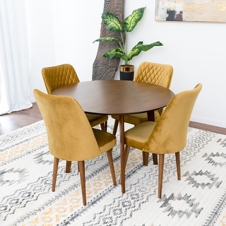 Arabella 5-Piece Dining Set w/ 4 Velvet Dining Chairs in Gold - Bed ...