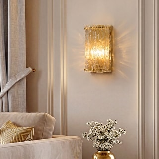 KAWOTI 1-Light Modern Gold Wall Sconces with Clear Textured Glass Shade ...