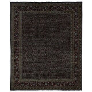 Shahbanu Rugs Midnight Blue Hand Knotted Herati with All Over Fish Mahi ...