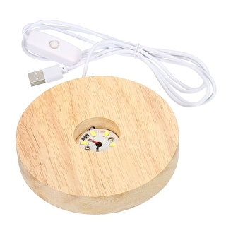 LED Light Round Wooden 4.72" White Light Display Base Stand Wood Color ...