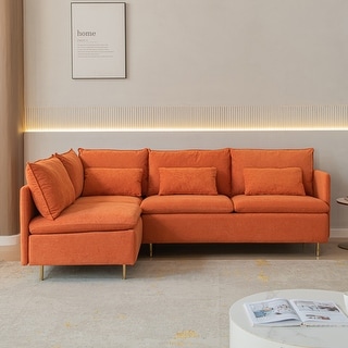 3-seat Orange Modular Sofa w/ Ottomans, Pillows, L-shape Corner Couch ...