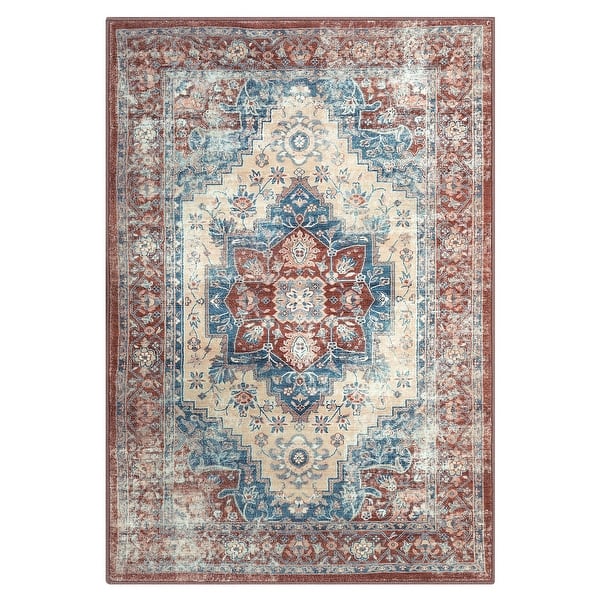 Whizmax Vintage Medallion Area Rug Boho Distressed Indoor Rug - Bed ...