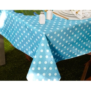 55"x94" PEVA Vinyl Blue Polka Dots Tablecloth With Flannel Backing ...