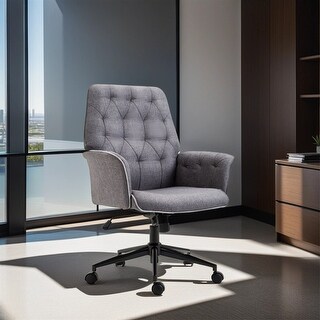 Linen Home Office Chair, Tufted Height Adjustable Computer Desk Chair ...