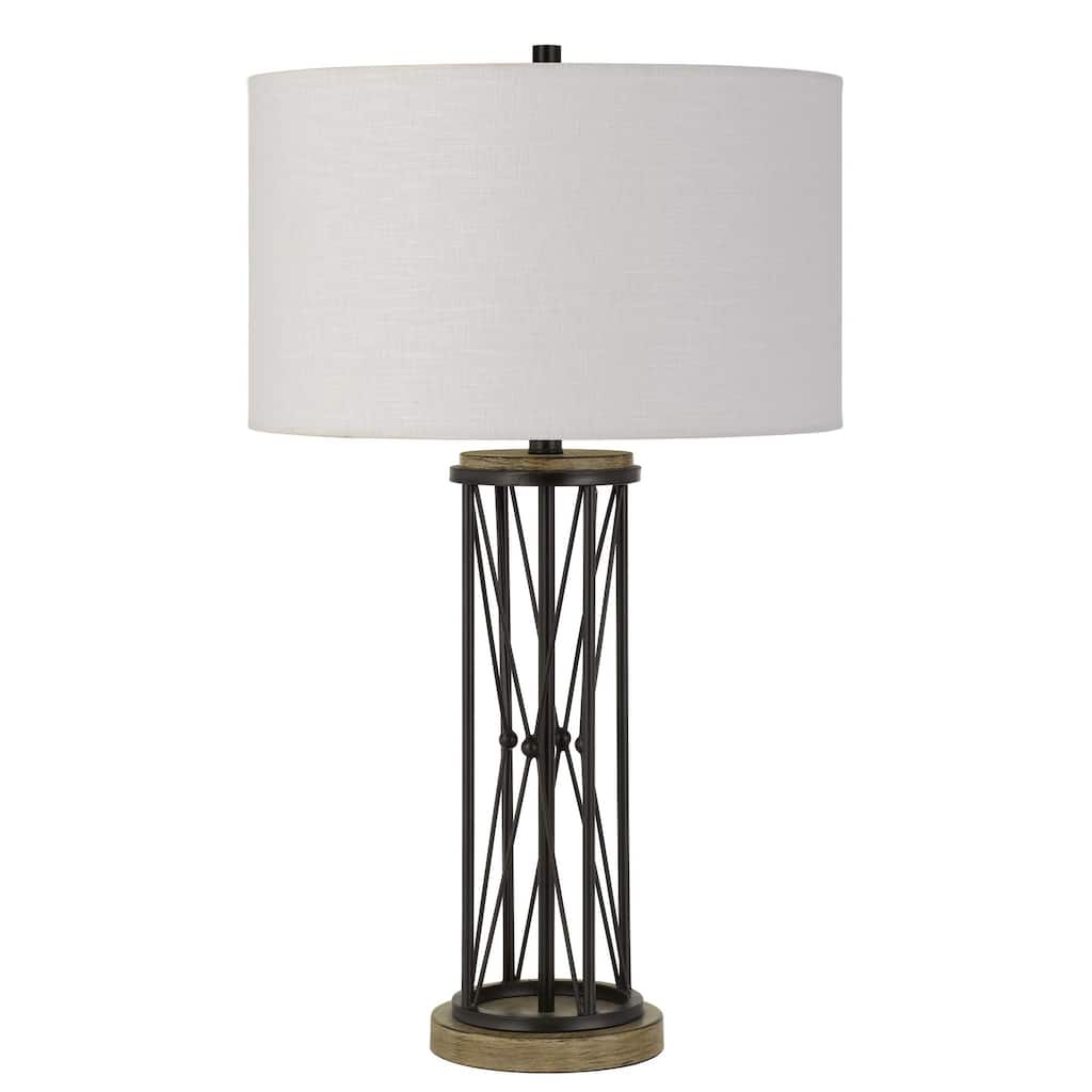 Metal and Wood Table Lamp with Round Base and Spindle Design, Black ...