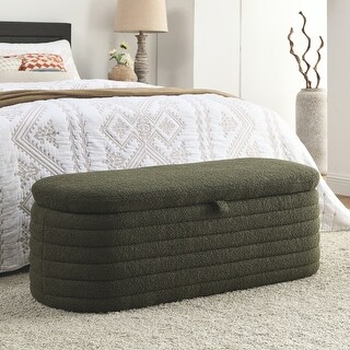 Green Storage Ottoman Bench Upholstered Fabric Storage Bench End of Bed ...