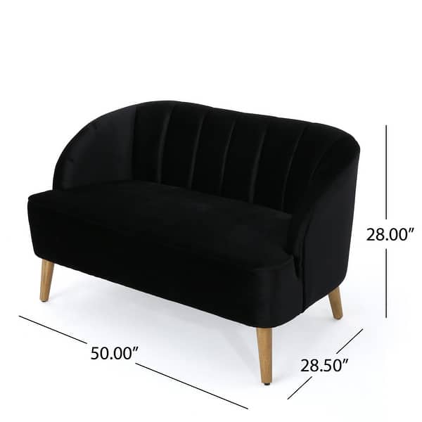 Velvet Upholstered Sofa Modern Recessed Arms Sofa with Wood Legs - Bed ...