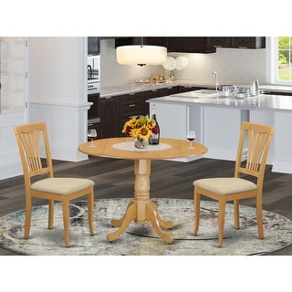 Dining Table Set with 2 Chairs, Round Dropleaf Kitchen Table, Solid ...