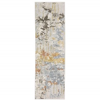 2' X 8' Grey Blue Beige Gold And Rust Abstract Power Loom Stain ...